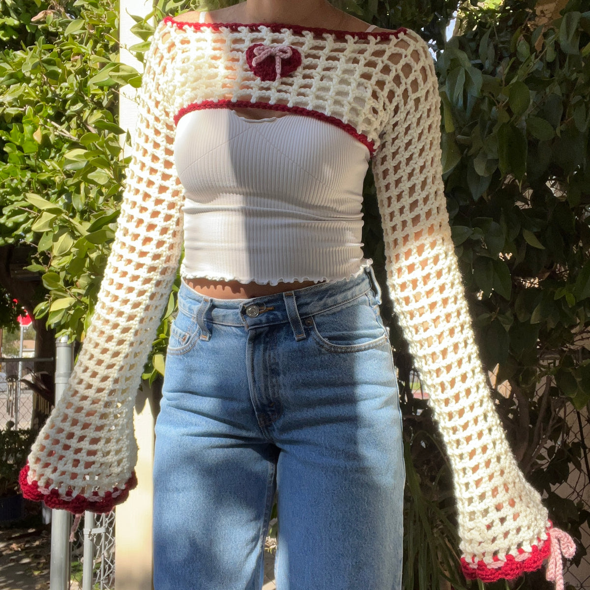 Heart And Bow Fairy Flare Sleeve Shrug (Light Cream/Dark Red) – Lust ...